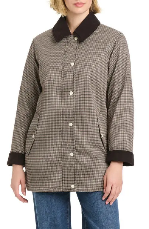 Vince Camuto Water Resistant Barn Jacket - Brown Mini Houndstooth
