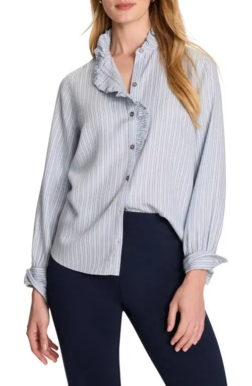 NIC+ZOE Ruffle Neck Stripe Shirt - Blue Multi