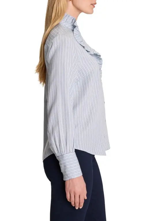 NIC+ZOE Ruffle Neck Stripe Shirt