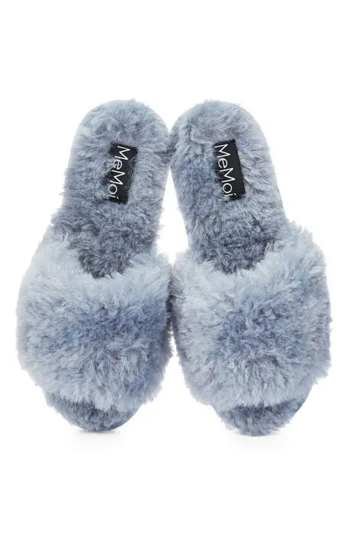 MEMOI The Jacqueline Plush Faux Fur Slide Slipper - Denim