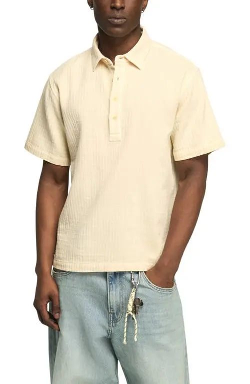 Lucky Brand Short Sleeve Popover Shirt - Angora