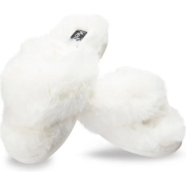 MEMOI Fuzzy Plush Faux Fur Flip Flop Slipper - Ivory