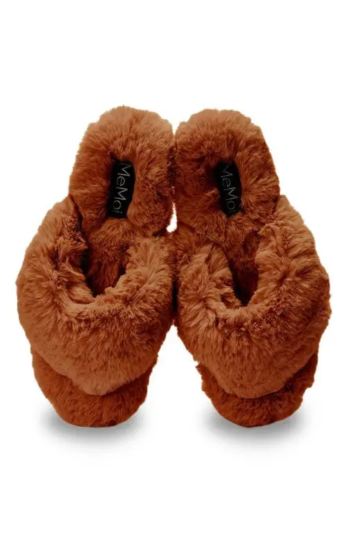 MEMOI Fuzzy Plush Faux Fur Flip Flop Slipper - Rust