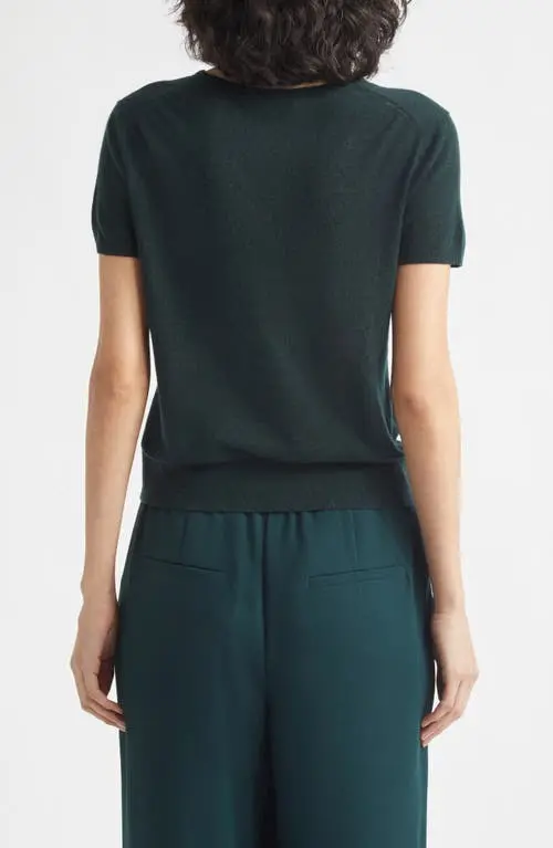 Vince High V-neck Short Sleeve Wool Sweater - Juniper