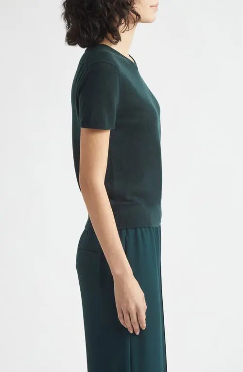 Vince High V-neck Short Sleeve Wool Sweater - Juniper
