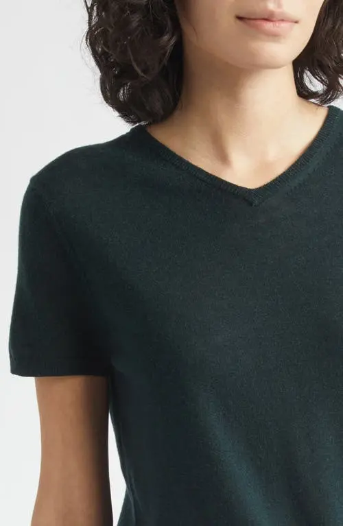Vince High V-neck Short Sleeve Wool Sweater - Juniper