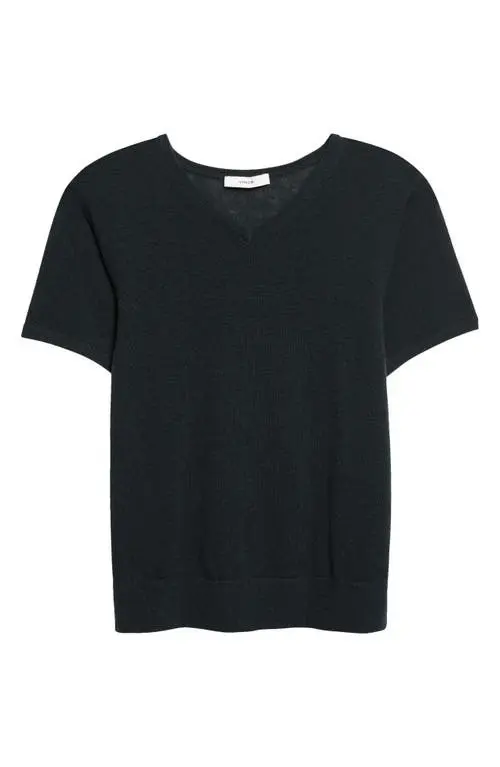 Vince High V-neck Short Sleeve Wool Sweater - Juniper