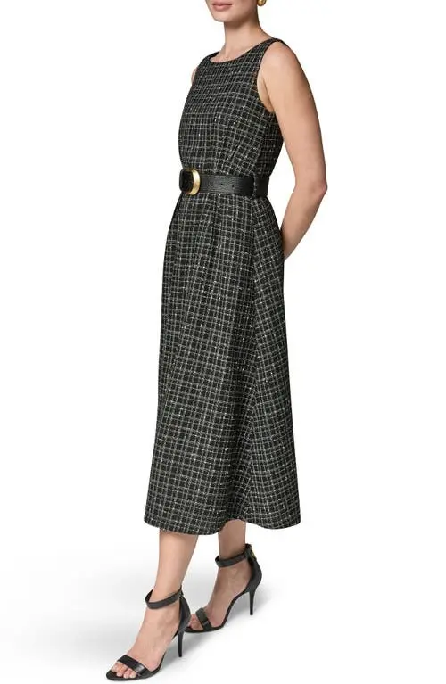 Donna Karan New York Checked Tweed Belted Midi Dress
