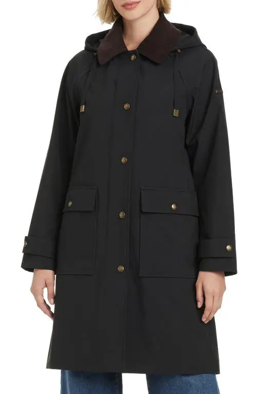 Vince Camuto Contrast Collar Longline Raincoat - Black