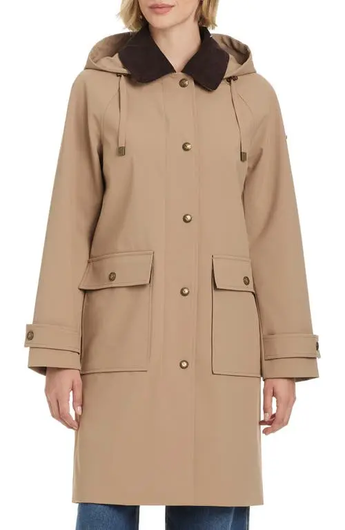 Vince Camuto Contrast Collar Longline Raincoat - Khaki