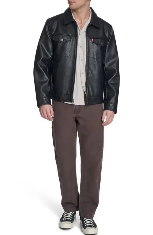 LEVI'S Faux Leather Trucker Jacket - Black