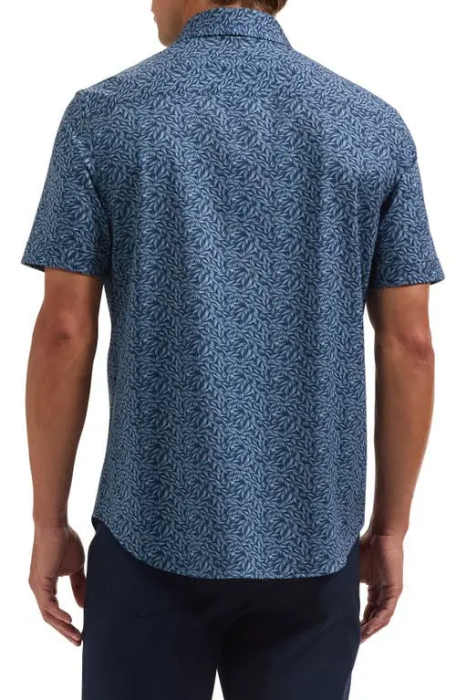 Bugatchi Miles Ooohcotton® Leaf Print Short Sleeve Button-up Shirt - Navy