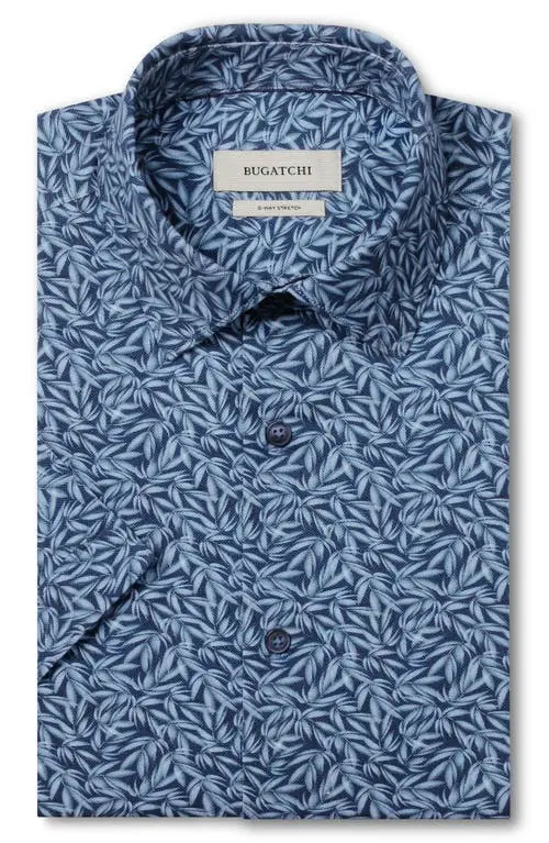 Bugatchi Miles Ooohcotton® Leaf Print Short Sleeve Button-up Shirt - Navy