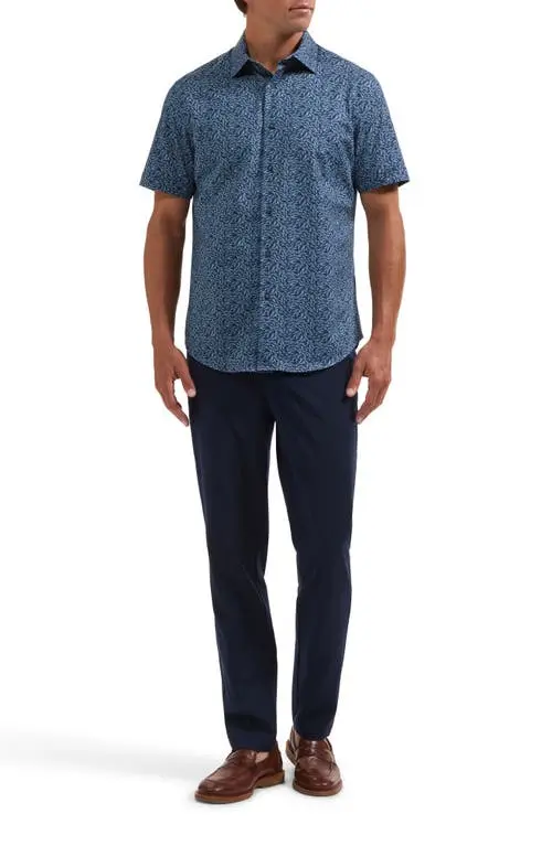 Bugatchi Miles Ooohcotton® Leaf Print Short Sleeve Button-up Shirt - Navy