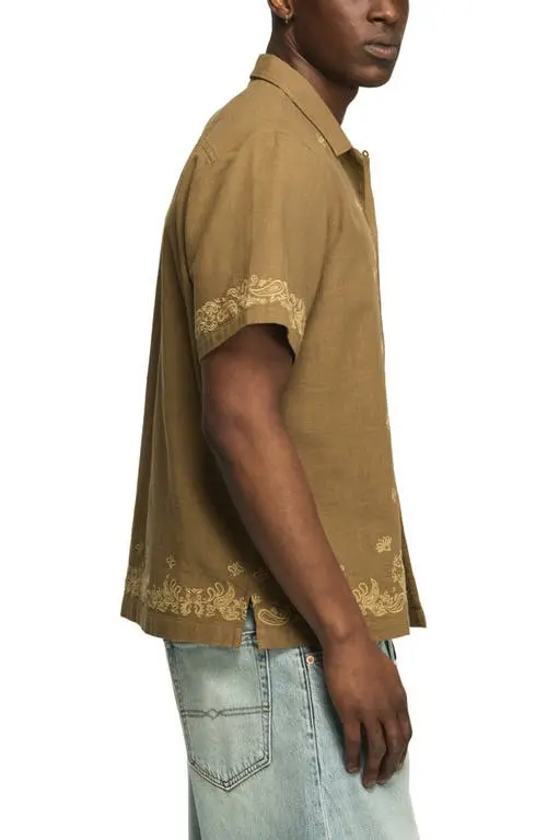 Lucky Brand Embroidered Paisley Camp Shirt
