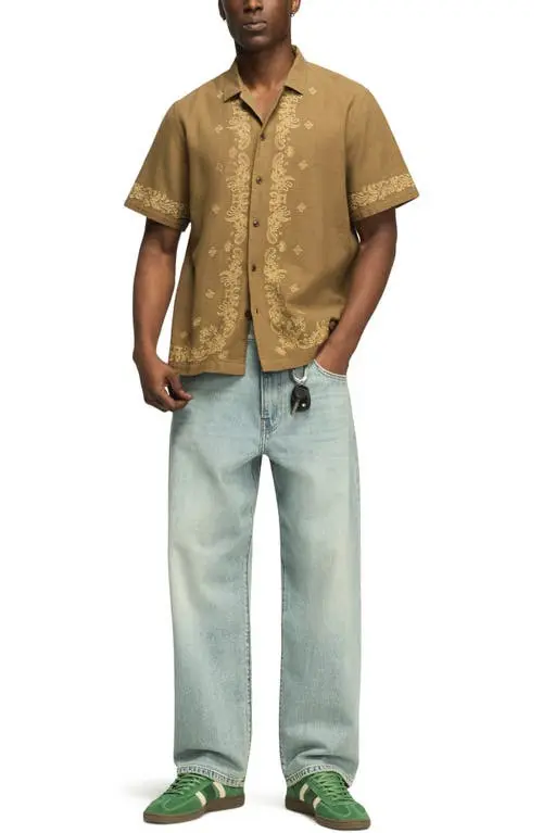 Lucky Brand Embroidered Paisley Camp Shirt