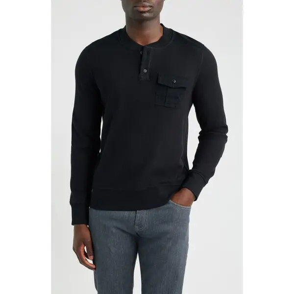 Brooks Brothers Waffle Stitch Stretch Cotton & Wool Henley - Black