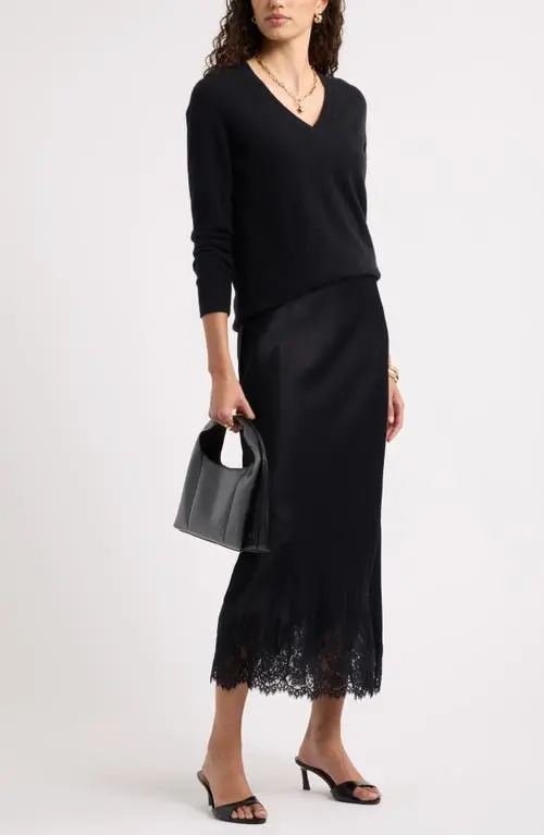 Nordstrom Lace Trim Bias Midi Skirt - Black