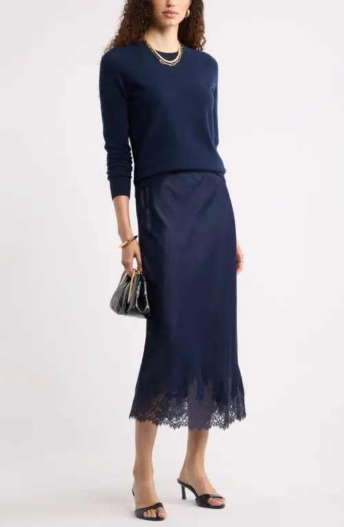 Nordstrom Lace Trim Bias Midi Skirt - Navy Night