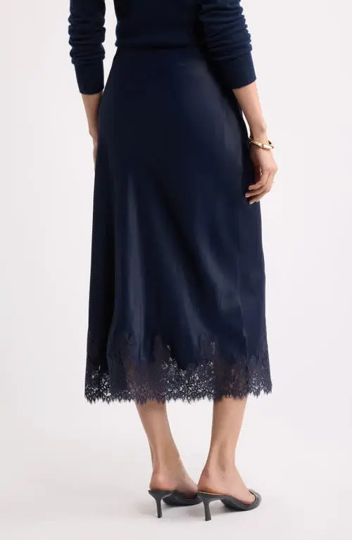 Nordstrom Lace Trim Bias Midi Skirt - Navy Night