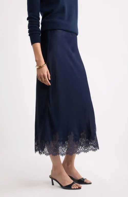 Nordstrom Lace Trim Bias Midi Skirt - Navy Night