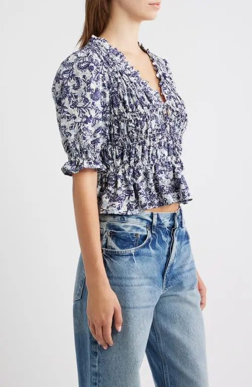 Rails Fontaine Floral Smocked Top - Indigo Marigold