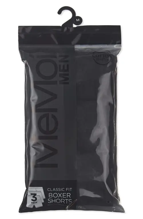 MEMOI Assorted 3-pack Cool Stretch Cotton Boxer Shorts - Black