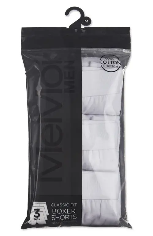 MEMOI Assorted 3-pack Cool Stretch Cotton Boxer Shorts - White