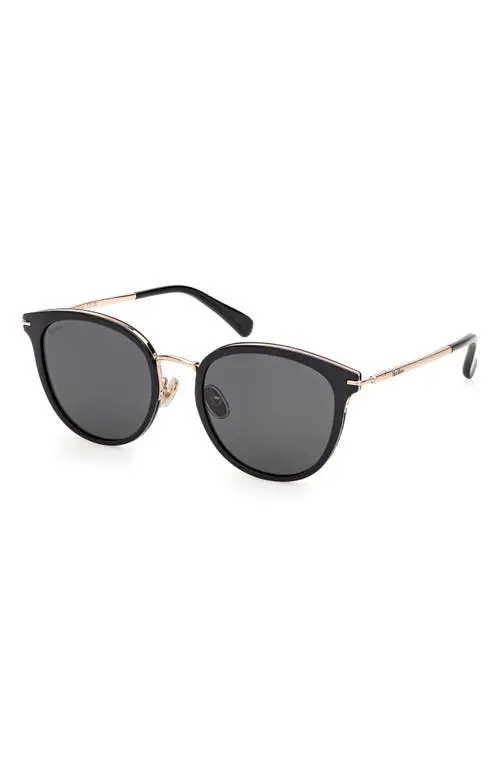 Max Mara 55mm Round Sunglasses - Shiny Black/smoke
