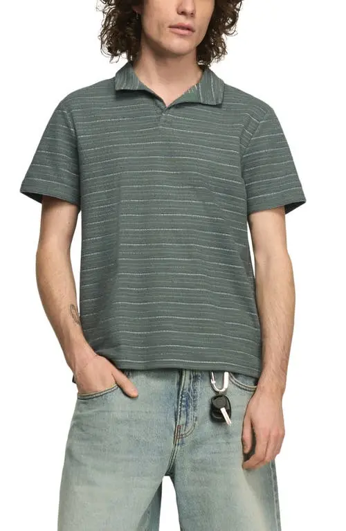 Lucky Brand Johnny Collar Stripe Cotton Blend Polo - Green/blue Multi