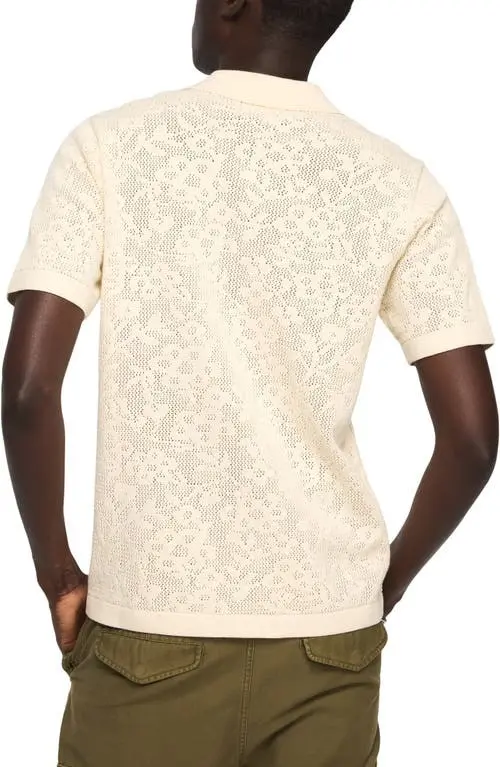 Lucky Brand Openwork Knit Cotton Button-up Shirt