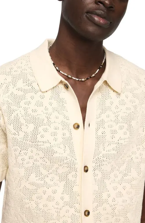 Lucky Brand Openwork Knit Cotton Button-up Shirt