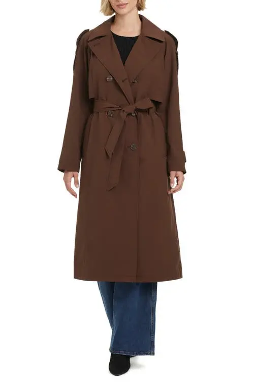 Kate Spade New York Water Resistant Double Breasted Trench Coat - Hot Chocolate