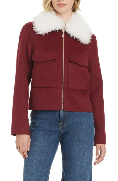Kate Spade New York Wool Blend Jacket With Removable Faux Shearling Collar - Rhubarb Jam