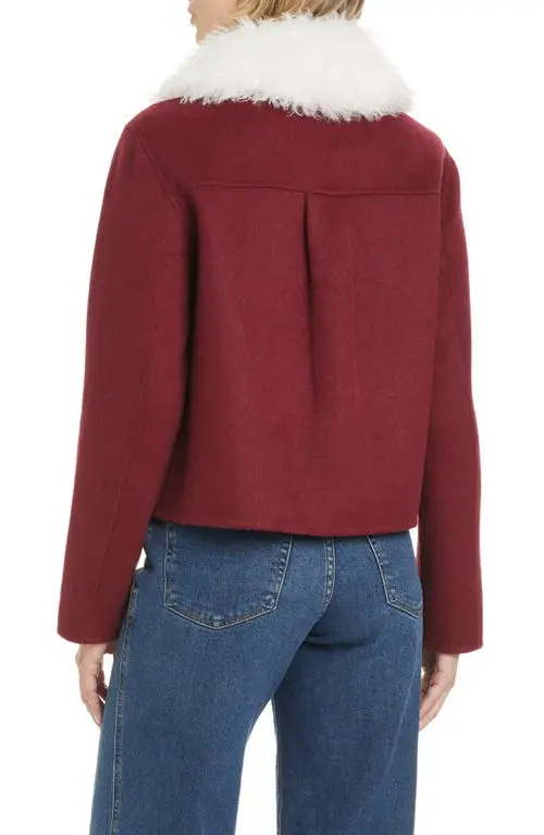 Kate Spade New York Wool Blend Jacket With Removable Faux Shearling Collar - Rhubarb Jam