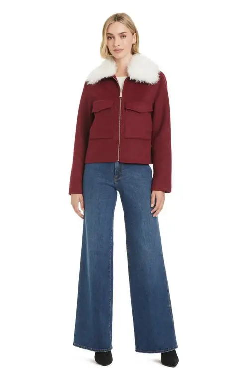 Kate Spade New York Wool Blend Jacket With Removable Faux Shearling Collar - Rhubarb Jam