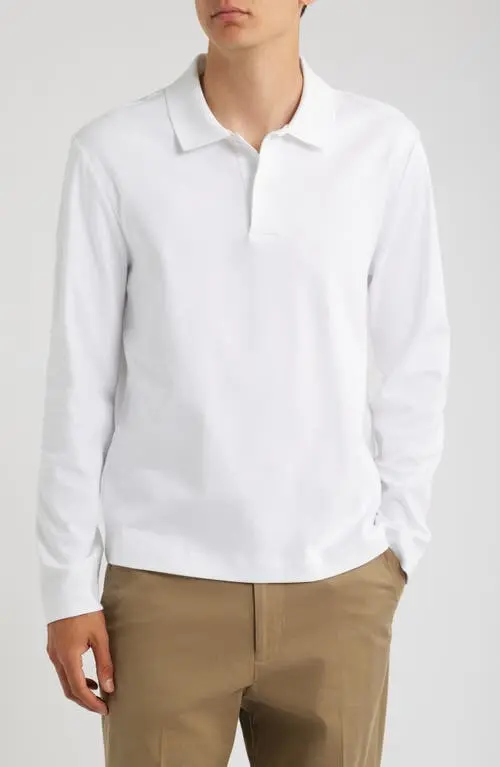 Vince Long Sleeve Peached Cotton Jersey Polo - Optic White