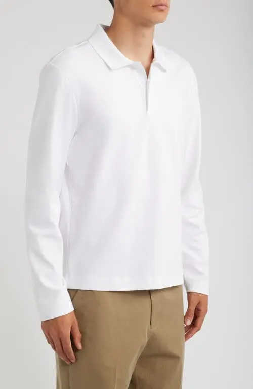 Vince Long Sleeve Peached Cotton Jersey Polo - Optic White
