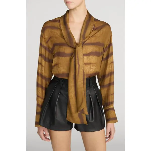 FRAME The Oversized Silk Tie Shirt - Light Tiger Multi