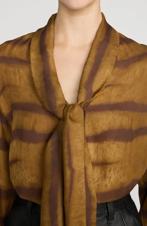 FRAME Oversized Silk Tie Neck Shirt