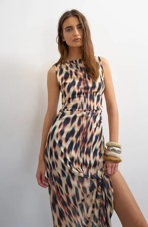 Topshop Abstract Print Mesh Sheath Maxi Dress