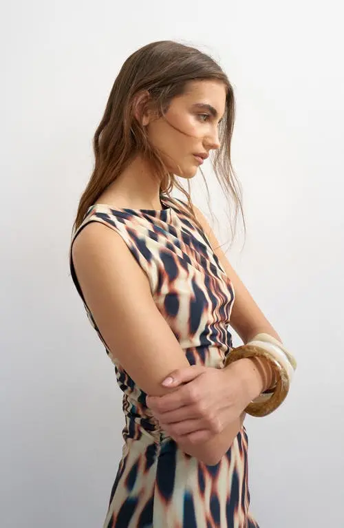 Topshop Abstract Print Mesh Sheath Maxi Dress