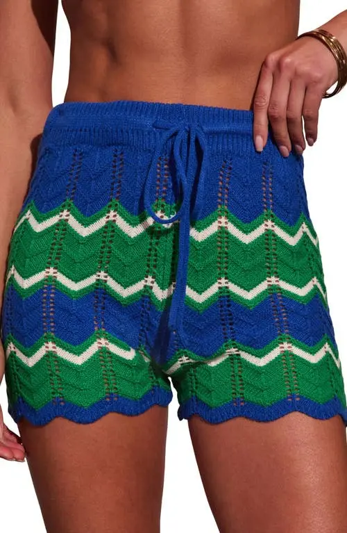 VICI Harbor Glow Chevron Pointelle Knit Shorts - Blue/green