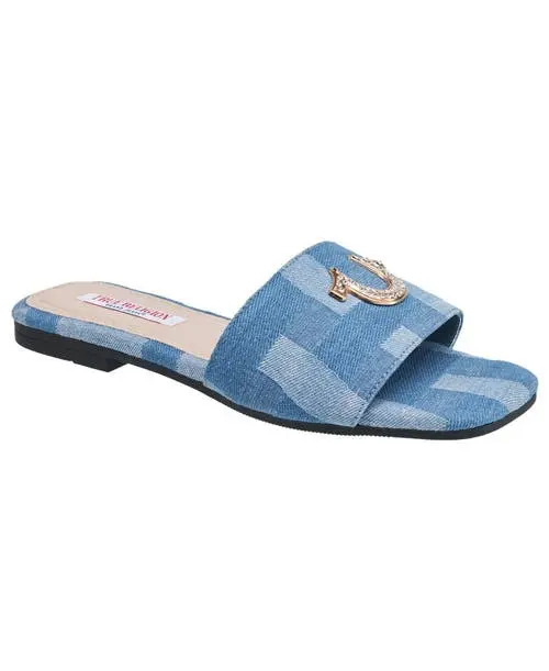 True Religion Mona Bling Logo Single Band Sandal - Denim