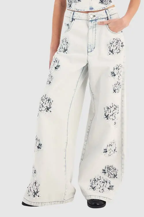 Nasty Gal Acid Wash Baggy Denim Jean - Bleach Wash
