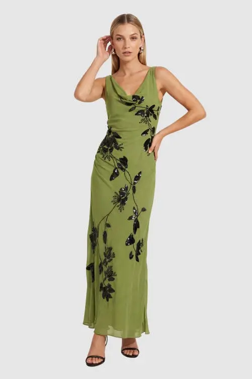 Nasty Gal Embellished Cowl Neck Maxi Dress - Green