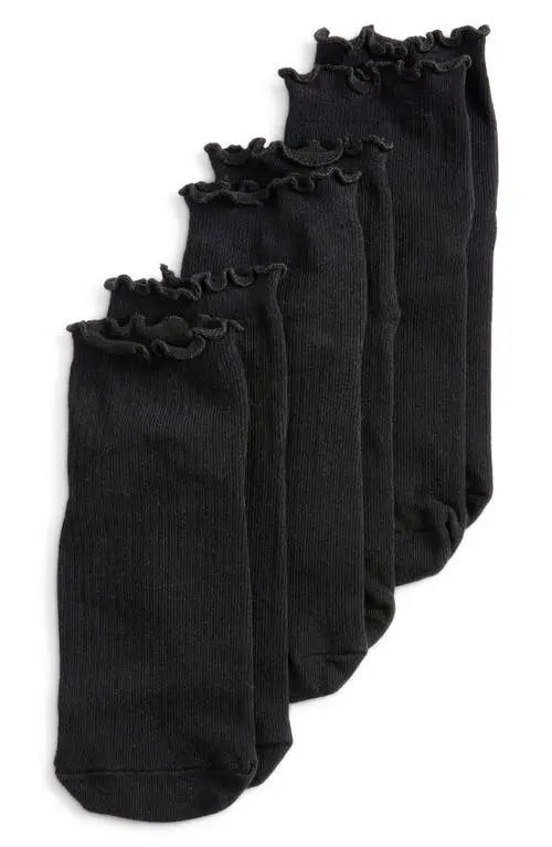 STEMS 3-pack Lettuce Edge Rib Ankle Socks - Black