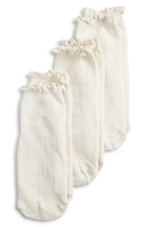 STEMS 3-pack Lettuce Edge Rib Ankle Socks - Cream