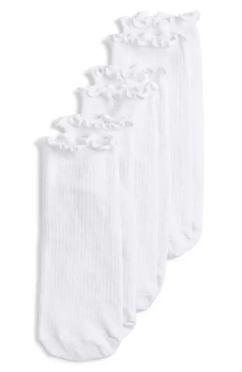 STEMS 3-pack Lettuce Edge Rib Ankle Socks - White