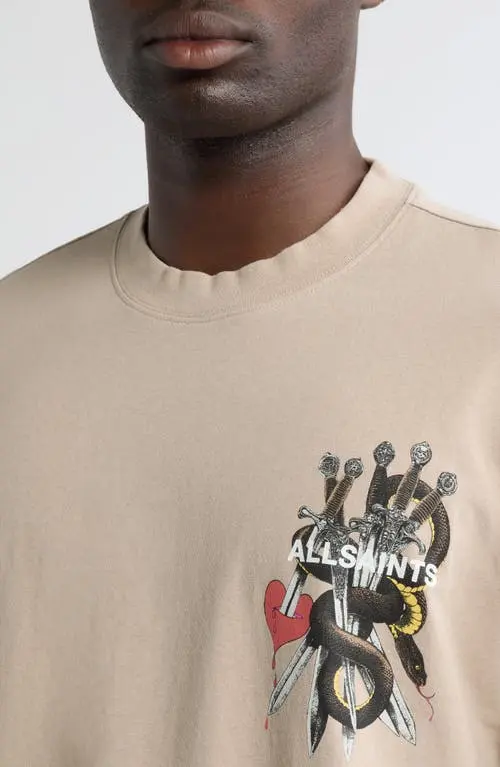 ALLSAINTS Oversize Serrate Graphic T-shirt - Dusk Brown